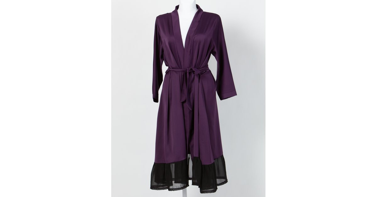 MAKE Dark Purple Robe with Black Chiffon Ruffles - SEXYSTYLE.eu