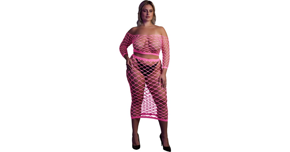 Ouch! Glow neon pink net crop top & skirt - SEXYSTYLE.eu