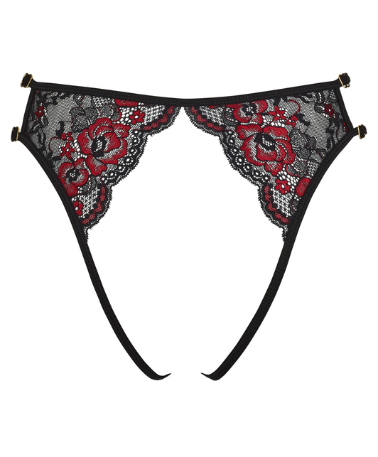 Cottelli Lingerie black lace crotchless string with red embroidery ...