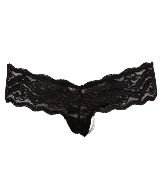 Cottelli Lingerie black lace string with pearls - SexyStyle.eu
