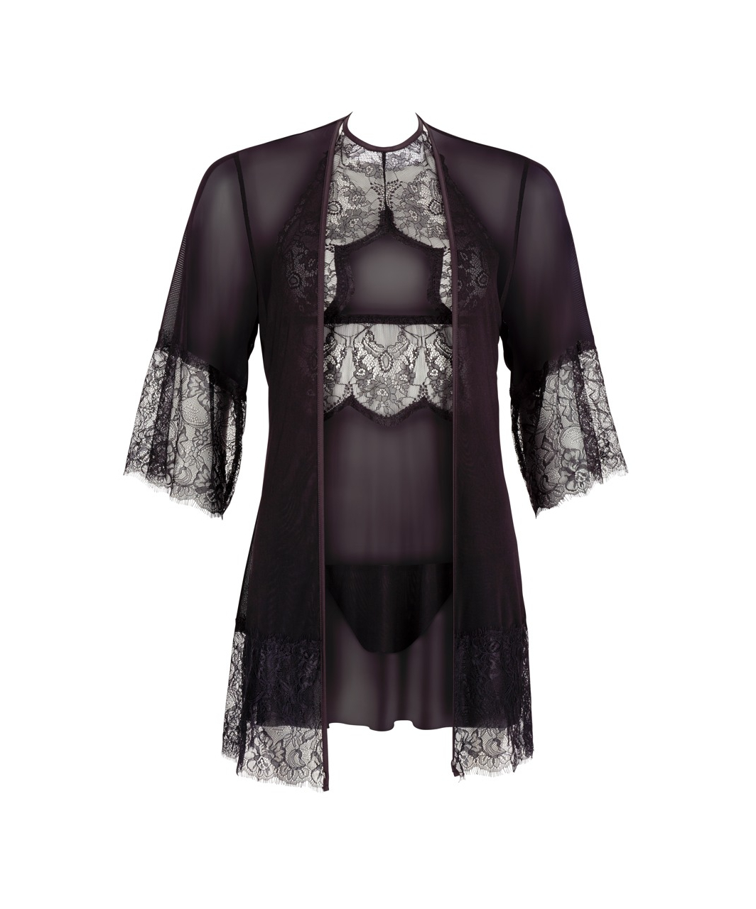 Cottelli Lingerie black peignoir & chemise set - SEXYSTYLE.eu